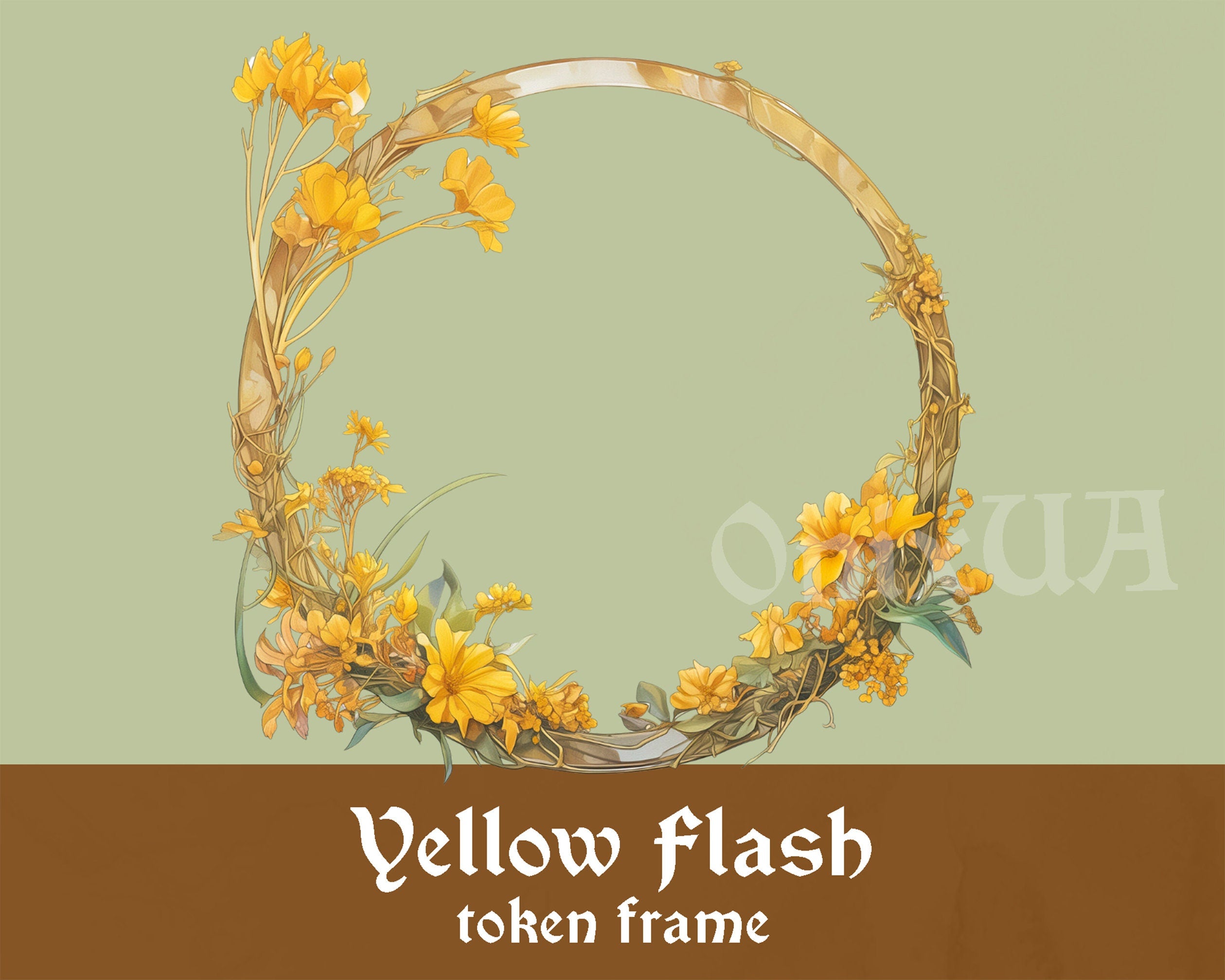 Yellow Flash Token Frame with Flowers | Digital Token Border for D&D
